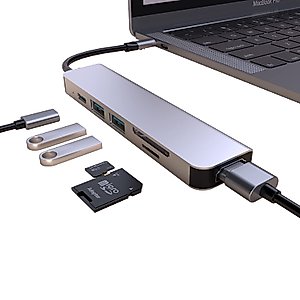 USB C Hub, VR robot 6 in 1 USB C to HDMI Adapter Splitter with Type-C PD Charging Port, 2 USB Ports, SD/TF Card Reader, 4K HDMI Video,USB Dongle Docking Station, Compatible with PC Laptop, Mac Pro