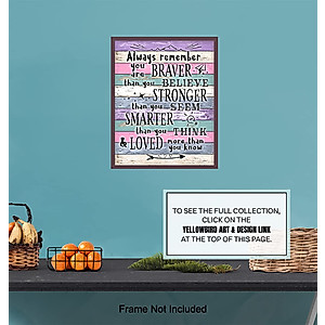 Inspiration Inspirational Wall Art - Always Remember You Are Braver - Positive Quotes Wall Decor - Encouragement Gift for Women - Motivational poster - Kids Room Bedroom - A.A. Milne Quotation Saying