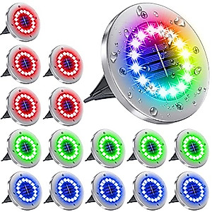 NFESOLAR Solar Lights Outdoor 16 Packs, 16 LED Bright Multi-Color Solar Ground Lights Outdoor Waterproof Solar Christmas Lights for Pathway Garden Yard Lawn Walkway Driveway (Multi-Color 16 Pack)