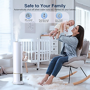 9L Large Humidifiers for Bedroom - Cool Mist Humidifier with 3 Mist Speeds, Remote Control, Top Fill Design, 360° Nozzle, 24H Timer | Whisper-Quiet Tower Design for Baby, Home, Adults, Plants