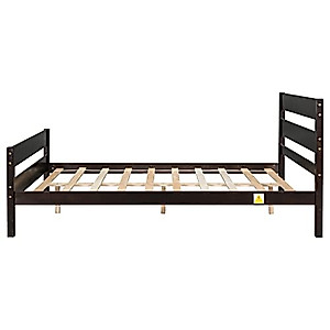 Ochangqi Full Size Wood Bed Frame with Headboard and Footboard, Pine Platform Beds for Bedroom, Guest Room w/Wooden Slatted Support, No Box Spring Needed (Espresso)