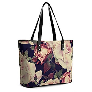 Womens Handbag Roses Floral Pattern Leather Tote Bag Top Handle Satchel Bags For Lady