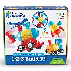 Learning Resources 1-2-3 Build It! Rocket, Train, Helicopter, 17 Pieces