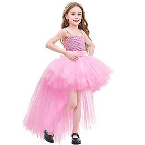 Pink Christmas Tutu Dress for Girls Tulle Dresses Fairy Princess Dress up for Kids Toddler Little Girl Birthday Party Outfit Size 5-6