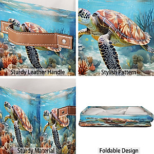 TropicalLife 13x13x13 Inch Ocean Beach Turtle Large Fabric Storage Cubes, Collapsible Cube Storage Bins Organizer Boxes Cube Baskets for Organizing Closet Shelves
