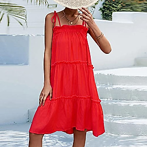 Long Sleeve Black Dress, Sequin Shirt Dress Silk for Women, Women's Casual Dresses Prime Summer Dress Maxi Dresses 2023 Maternity Dress Short Fitted Casual with Pockets Short (M, Red)