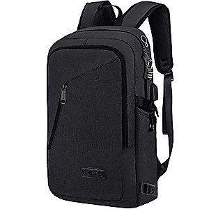 YOREPEK Slim Laptop Backpack, Anti Theft Backpack with USB Charging Port, Travel Durable College Bookbag Daypack, Water Resistant School Book Bag Fit 15.6 inch Laptops, Nice gift for Men Women, Black