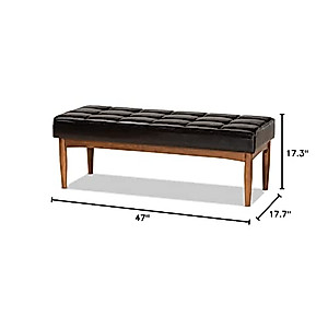 Baxton Studio Sanford Dining Bench Dark Brown Faux Leather Upholstered and Walnut Brown Finished Wood Dining Bench