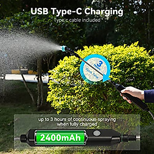 Toovem Electric Garden Sprayer, Portable Battery Powered Watering Wand, Rechargeable Plant Spray Mister with Telescopic Wand, 2 Adjustable Nozzles and 10ft Water Hose for Yard Lawn Weeds Plants