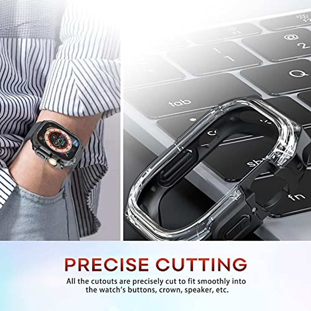 Armor Case for Apple Watch Ultra 49mm Case, Soft Matte Bumper + Hard Clear Face Frame, Military-Grade Anti-Scratch & Shockproof Watch Cover for Apple Watch Ultra Case 49mm Accessories - Black