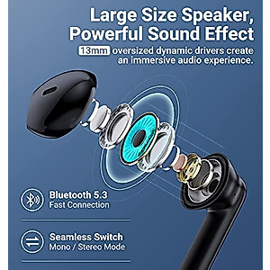 Wireless Earbuds meyer Bluetooth Headphones In Over Ear Bluetooth 5.3 Earphones with Microphone, Waterproof Ear Buds for Workout Sport Running Gym Gaming, HiFi Stereo LED Display, USB-C, Touch Control