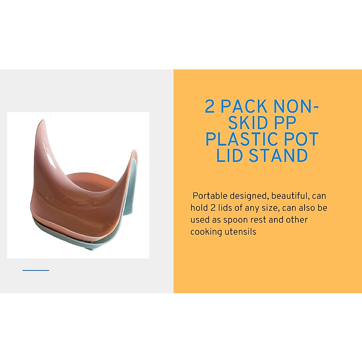 2 Pack Non-Skid PP Plastic Pot Lid Stand , Cover Holder Sets Lid Rack, Multifunction 2 Side Pot Lid Holder , Pot Lid Stand for Home Kitchen, Holds 2 lids of any size or can be used as spoon rest