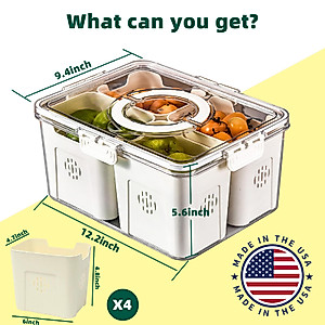 Fruit Storage Containers for Fridge with Lids & Handle, Airtight Fruit Organizer for Refrigerator with 4 Removable Colanders Stackable Fresh Produce Containers for Fridge for Vegetables(White)