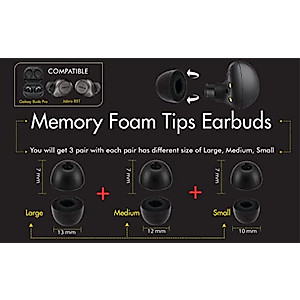 3X Pair Memory Foam Eartip Ear Bud Replacement for Samsung Galaxy Buds Pro Jabra 85t Headset Headphone Earpads Cushion, No Silicone Eartip Pain Anti-Slip, Fit in Charge Case (Size: Mixed L/M/S)