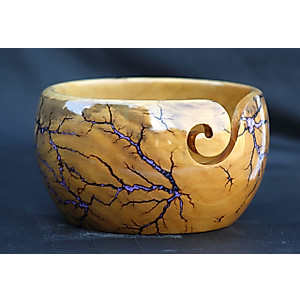 Lichtenberg Figure Yarn Bowl - Handmade Wooden Yarn Bowl for Knitting Yarn Ball Holder - Yarn Bowls with Holes Crochet Bowl Holder - Yarn Storage Bowl 7" x 4" inches (Purple-B)