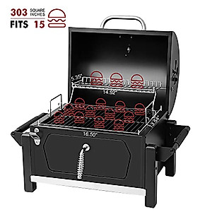 Grills House Portable Charcoal Grill with Two Side Handles, Compact Outdoor Charcoal Grill for Travel, Picnic, Tailgate, and Campsite Cooking, CD1519-SC, Black