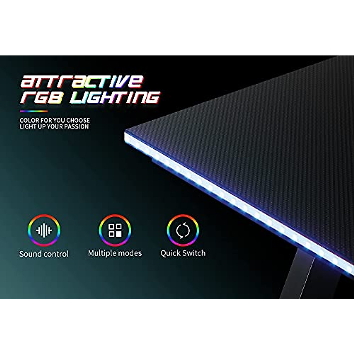 FEZIBO Gaming Desk 40 inch with LED Lighting, PC Computer Desk Gaming Table Z Shaped Gamer Workstation with Wire Mesh, Black