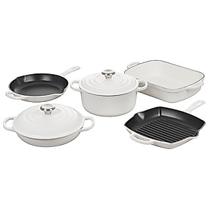 7 Piece Signature Set - White (4.5 qt. RDO, 2.25 qt. Braiser, 10.25" Skillet, 10.25" Square Skillet Grill & 5.25 qt. Rect. Roaster)