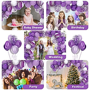 Labeol 148Pcs Purple Balloons 18/12/10/5 Inch Balloon Garland Arch Kit Lavender White Metallic Confetti Latex Balloons Butterfly Decorations for Party Birthday Wedding Baby Shower Decoration