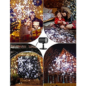 Christmas Projector Lights Outdoor,Snowflake Indoor Outdoor Waterproof LED Landscape Projection Xmas Rotating Snowflakes Decorative Lighting for House Party Wedding Holiday, White, (SW-PL-12)