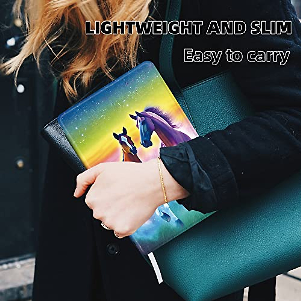 RYUITHDJP Tablet Case 7 Inch for Kindle Fire 7 2022/2023 12th Gen 360 Degree Rotating Swivel Stand, RYUITHDJP for Amazon Kindle Fire 7 Tablet Case Multi Angle Stand Cover-Horse