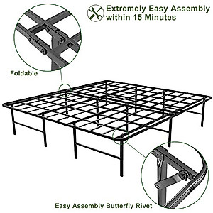 45MinST 16 Inch Platform Bed Frame/2 Brackets Included/Mattress Foundation/3000LBS Heavy Duty/Extremely Easy Assembly/Box Spring Replacement/Quiet Noise-Free, Queen/Cal King(Queen)