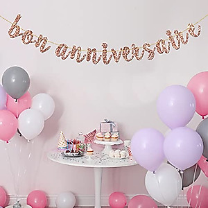 INNORU Bon Anniversaire Banner, French Theme Birthday Party Decorations, Birthday Anniversary Party Bunting Garland, Birthday Party Decorations, Rose Gold Glitter