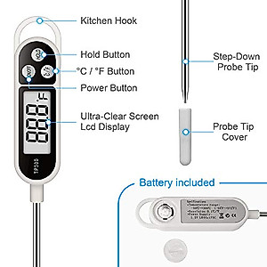 Digital Instant Read Meat Thermometer Kitchen Cooking Food Candy Thermometer for Oil Deep Fry BBQ Grill Smoker Thermometer by AikTryee.