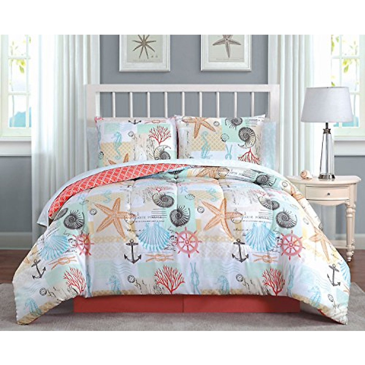 Geneva Home Fashion Belize 8-Piece Bed in a Bag Set, King, Coral