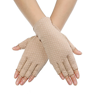 Maxdot Fingerless Gloves Non Slip UV Protection Driving Gloves Summer Outdoor Gloves for Women and Girls (Khaki,1 Pair)