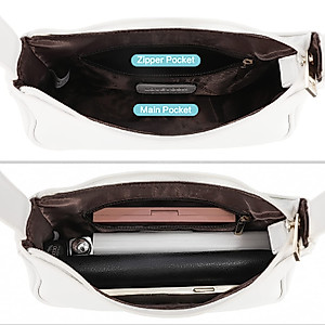 Loiral Shoulder Bags for Women, Cute Hobo Tote Leather Handbag Mini Clutch Purse with Zipper Closure, White