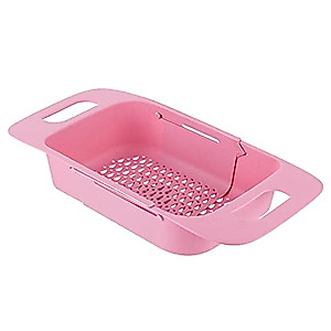 Cabilock Expandable Dish Drying Rack Adjustable Over The Sink Dish Drainer Utensil Silverware Fruit Storage Holder Basket for Home Kitchen Pink