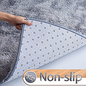 GKLUCKIN Shag Ultra Soft Area Rug, Non-Skid Fluffy 5'x8' Tie-Dyed Light Grey Fuzzy Indoor Faux Fur Rugs for Living Room Bedroom Nursery Decor Furry Carpet Kids Playroom