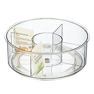 mDesign Lazy Susan Turntable Divided Plastic Spinner for Kitchen Pantry, Fridge, Cupboard, or Counter Organizing, Fully Rotating Organizer for Tea Bags, 9" Round - Lumiere Collection - Clear