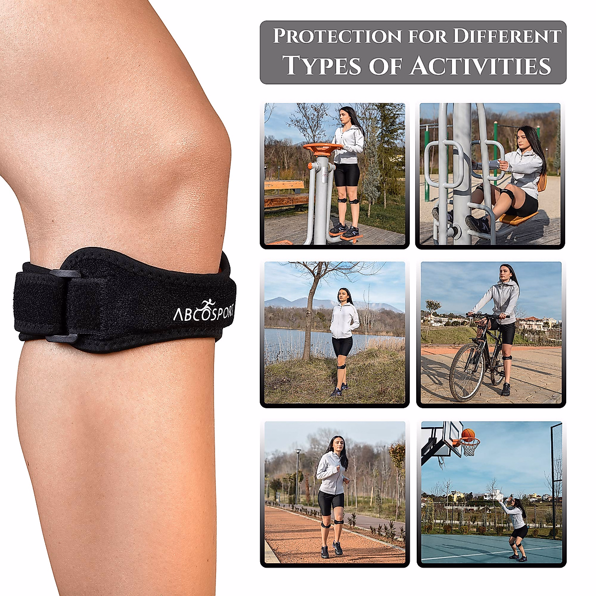 Abco Tech Patella Knee Strap (Black - 2 Pack) - Knee Pain Relief - Tendon and Knee Support for Running, Hiking, Soccer, Basketball, Volleyball and Exercise - Runners Knee Stabilizer - Adjustable Band