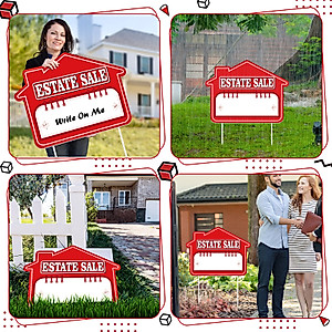 12 Pack Estate Sale Signs with Stakes 16'' x 12'' High Visibility for Sale Sign Protection Against Wind, Rain and Snow Weatherproof for Garage House Business or Personal Use