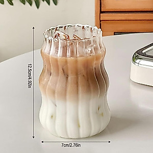2 Pcs Ribbed Glass Cups, 18 Oz Vintage Drinking Glassware with Wave Shape Design, Bubble Cups for Iced Coffee, Juice, Beverage, Milk, Cocktails, Bubble Tea, and More
