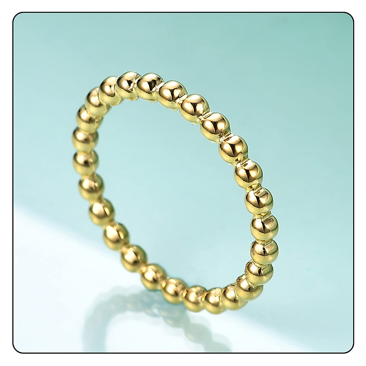 Fusamk Fashion 18K Gold Stacking Ring Stainless Steel 2MM Bead Ring(Gold(9))