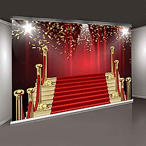 MTMETY 7x5Ft Red Curtain Background Red Carpet Stairs Props Vinyl Photography Video Backdrop NANME853