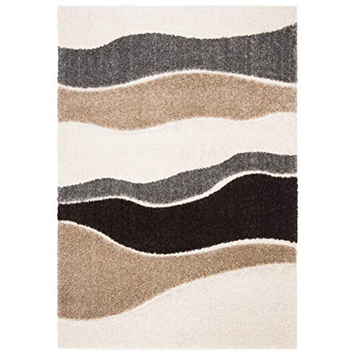 SAFAVIEH Florida Shag Collection 4' x 6' Ivory/Grey SG475 Abstract Non-Shedding Living Room Bedroom Dining Room Entryway Plush 1.2-inch Thick Area Rug