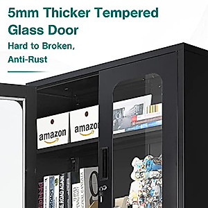 INTERGREAT Locking Metal Cabinet with Lock, Tall Office Storage Cabinet with Glass Door, Lockable Black Steel Cabinet with 3 Adjustable Shelves for Home, Clinic, Pantry, Basement, (72”x 36” x18”)