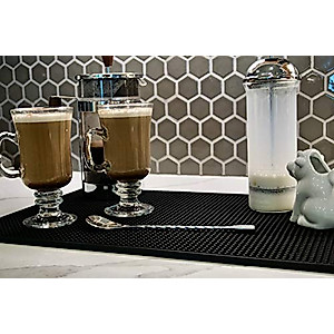 Highball & Chaser Bar Mat 18in x 12in, Thick Durable and Stylish Bar Mat for Spills. Non Slip, Non-Toxic, Service Mat for Coffee, Bars, Restaurants Counter Top (2 Pack, Black)