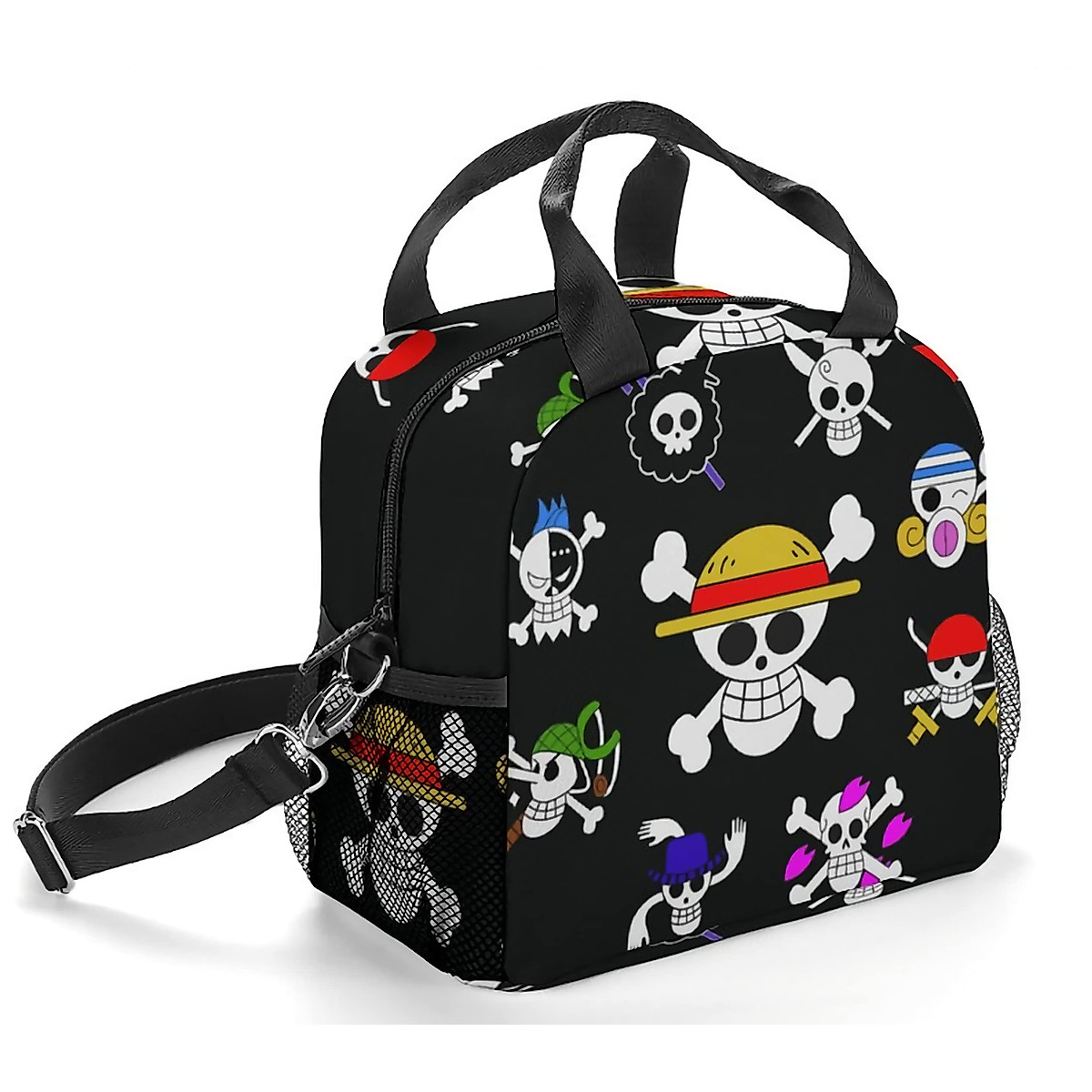 CHSSONG Insulated Lunch Bag One Skull Piece Dinner Box Leakproof Cooler Portable Handbag Reusable Thermal Tote Bag With Adjustable Shoulder Strap Black, 25.5x22.5x16.5cm(10x8.9x6.5inch)