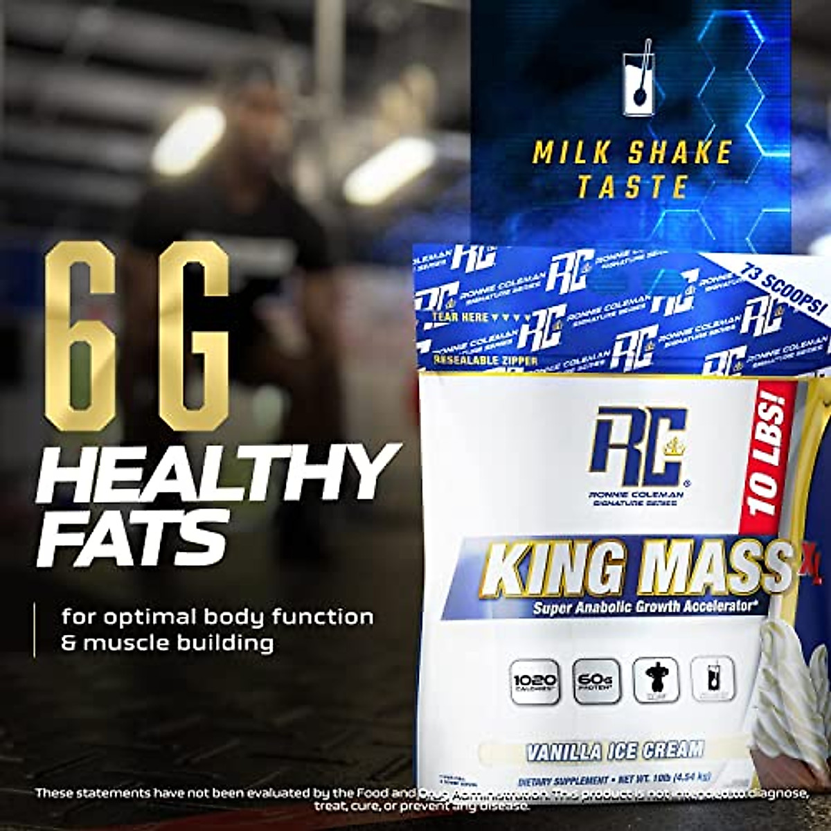 Ronnie Coleman Signature Series King Mass XL Mass Gainer Protein Powder, Muscle Gainer, 60g Protein, 180g Carbohydrates, 1,000+ Calories, Creatine and Glutamine, Dark Chocolate, 10 Pound