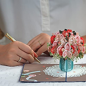 Paper Love 3D Pink Roses Pop Up Card, 5" x 7" Cover - Includes Envelope and Note Card