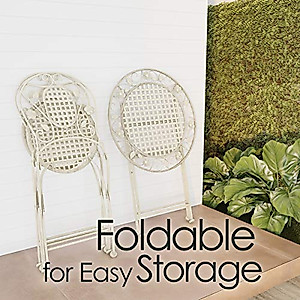 Lavish Home 80-OUTD-1 Outdoor Furniture for Garden, Patio, Porch Folding Bistro Set – 3PC Table and Chairs with Lattice & Leaf Design, White