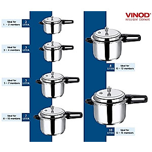 Vinod Pressure Cooker Stainless Steel – Outer Lid - 2 Liter – Induction Base Cooker – Indian Pressure Cooker – Sandwich Bottom – Best Used For Indian Cooking, Soups, and Rice Recipes, Quinoa