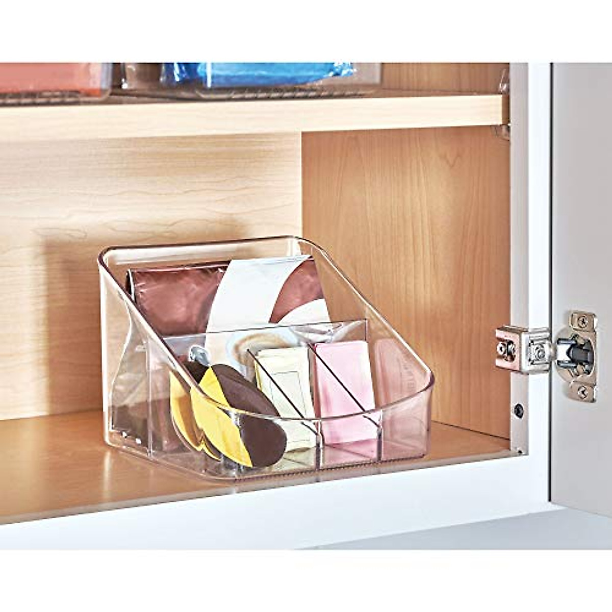 iDesign Linus Plastic Divided Coffee Supply Organizer, Holder for Filters, Sugar, Creamer, Beans, Sweeteners, Tea Bags, 6.3" x 6.9" x 5.2" - Clear
