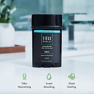 Tiege Hanley Natural Aluminum-Free Deodorant for Men - Clean Scent (Mint & Eucalyptus), 1-Pack - Mens Deodorant for All Skin Types Including Sensitive Skin, Paraben-Free Men's Deodorant