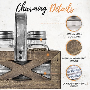 Autumn Alley Barn Door Rustic Salt and Pepper Shakers Set in Wood and Galvanized Caddy | Farmhouse Salt and Pepper Shakers For Rustic Kitchen Decor | Rustic Kitchen Accessory for your Country Kitchen